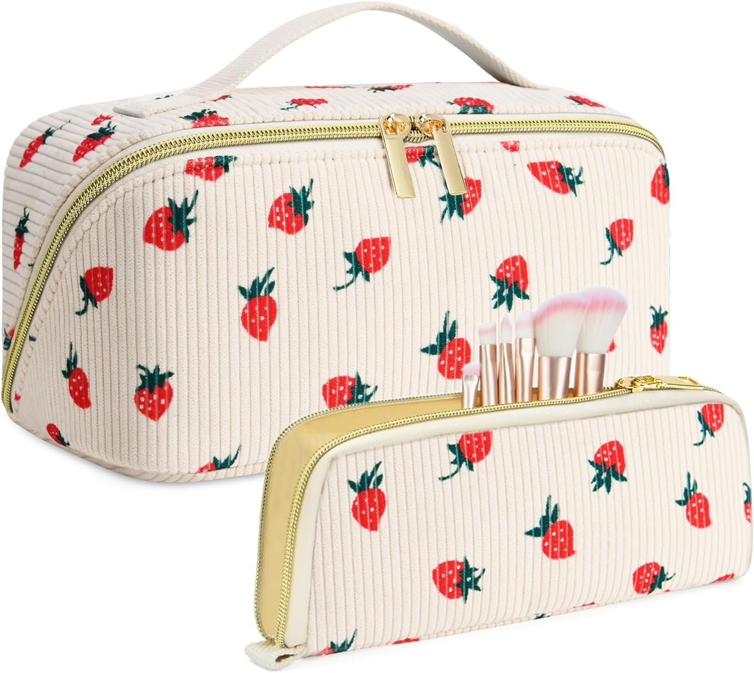 Travel Makeup Bag Set, Quilted Make up Bag Cute Floral Cosmetic Bag ...